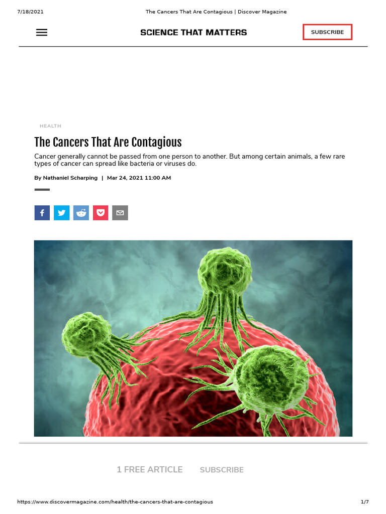 The Cancers That Are Contagious - Discover Magazine | PDF | Cancer | Diseases And Disorders