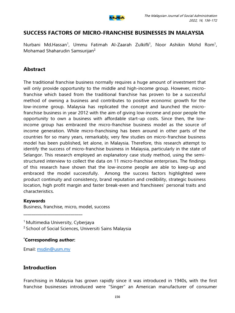 Success Factors of Micro-Franchises in Malaysia | PDF | Franchising ...