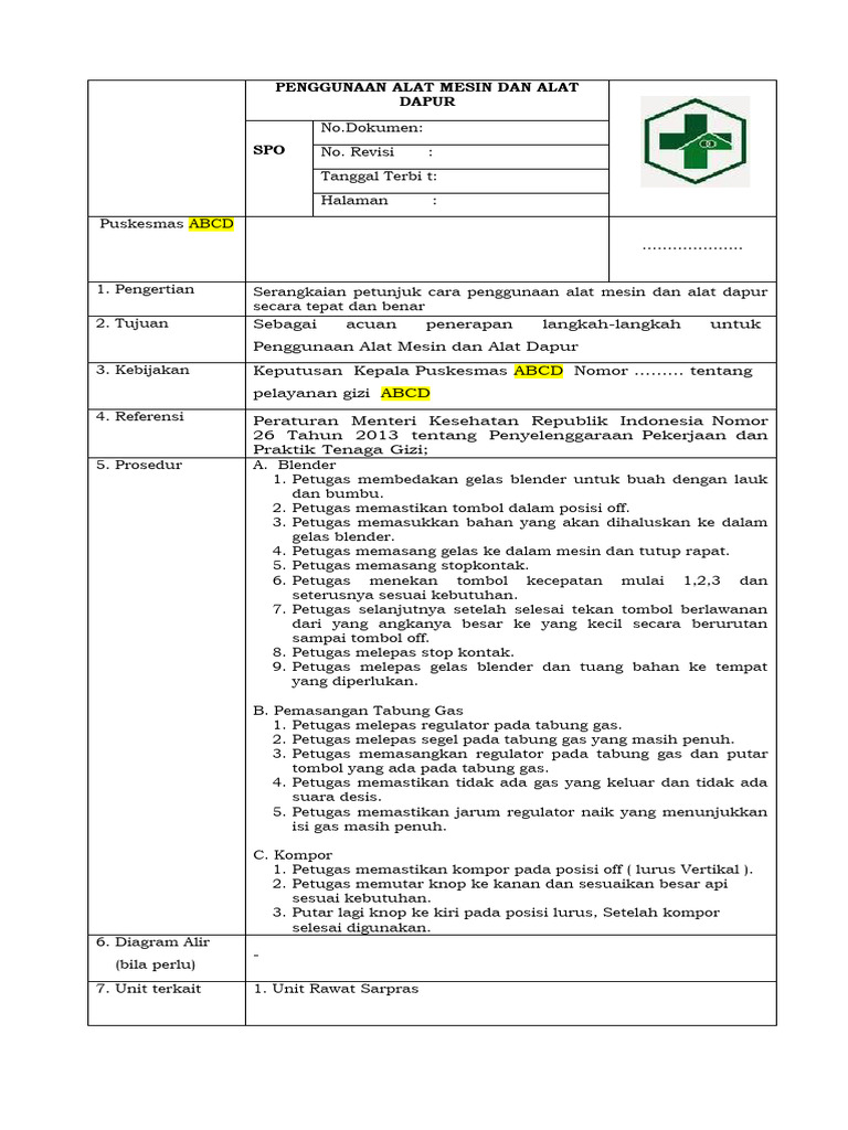 SOP Penggunaan Alat Dapur Restoran | PDF