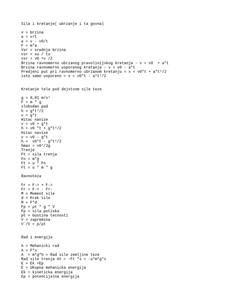 Fizika Sve Formule | PDF