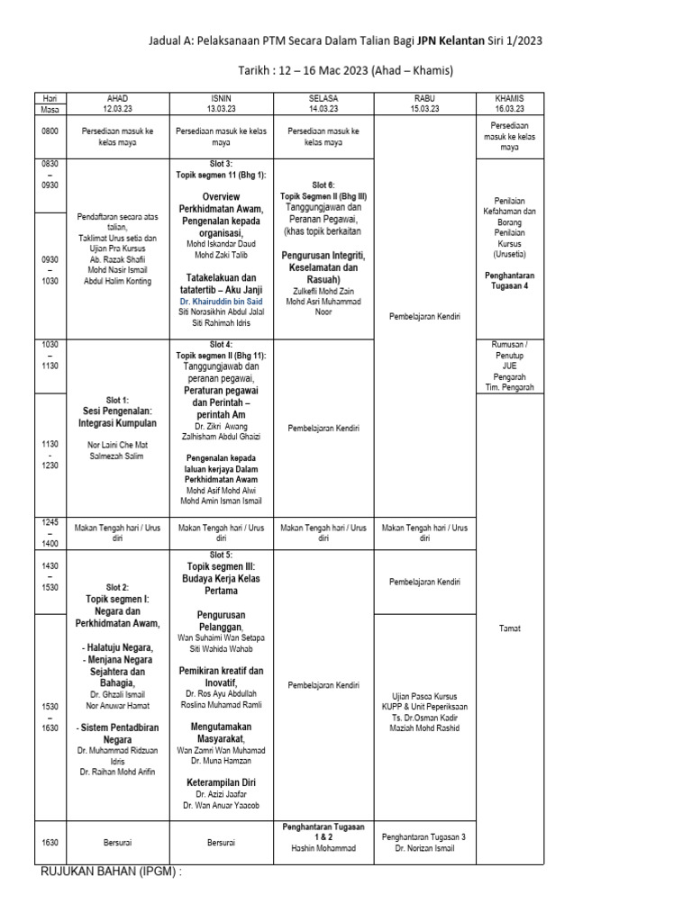 Jadual PTM 2023 | PDF