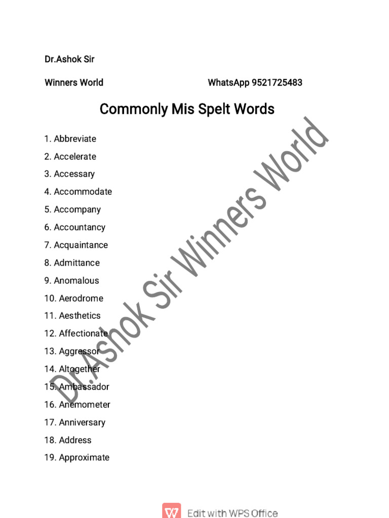 Commonly Mis Spelt Words-Protected | PDF