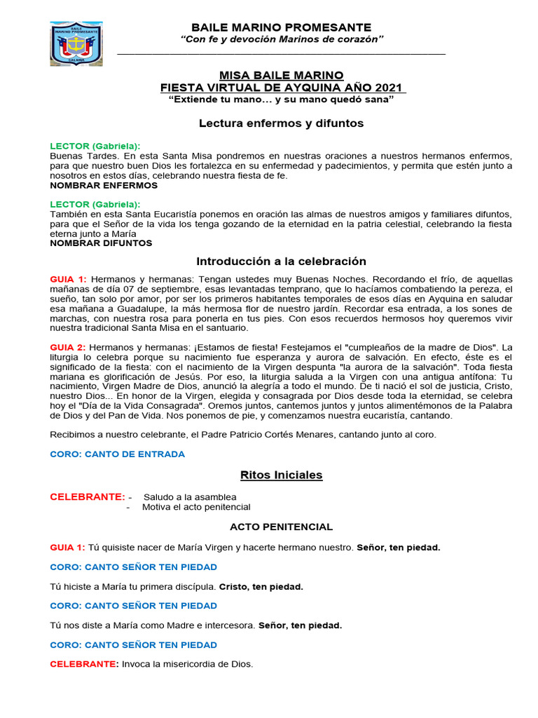 Guion Misa de Ayquina 2021 Baile Marino | PDF | eucaristía | Misa ...