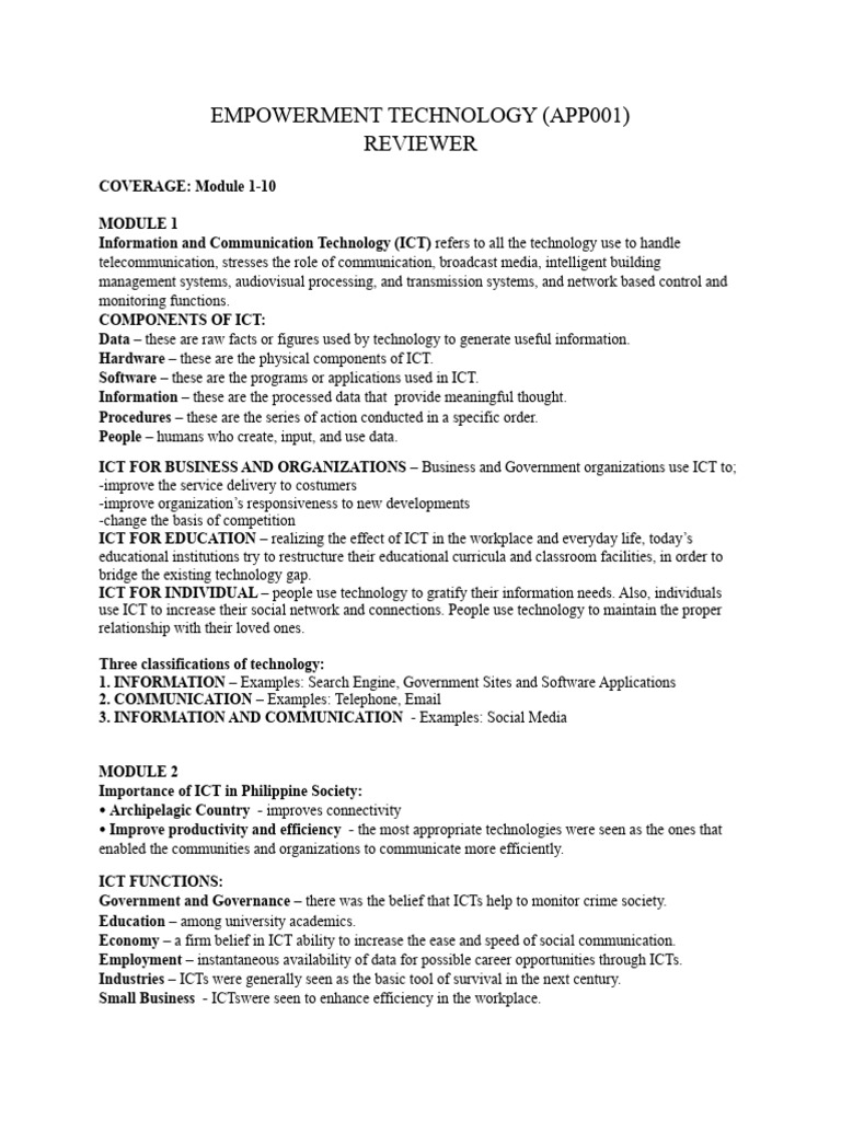 Empowerment Technology Reviewer | PDF | Information Technology ...