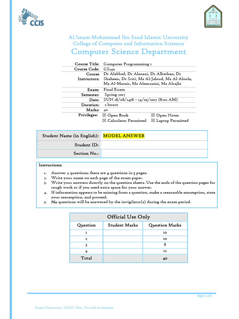 CS140 38 20 F Sol 1 | PDF | Computer Engineering | Software Engineering