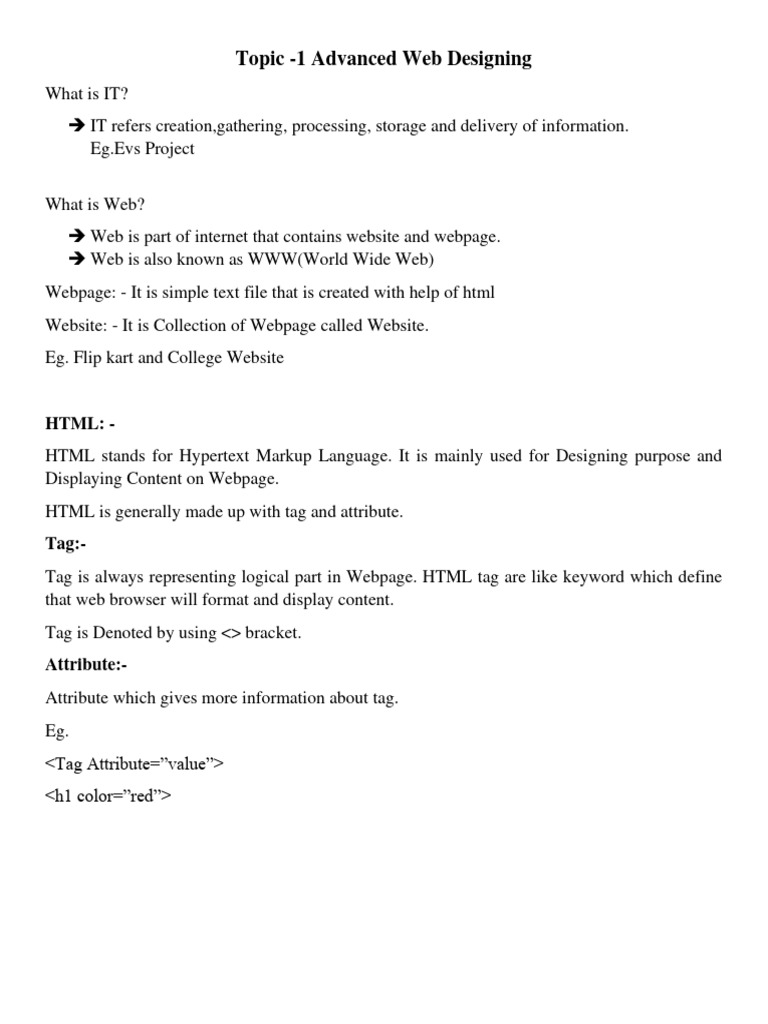 Topic-1 (Advanced Web Designing) | PDF | Html Element | Html