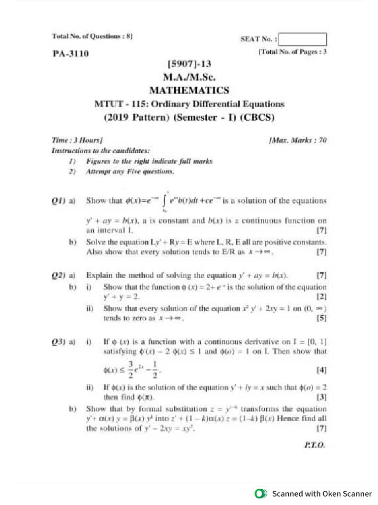 ODE Question Paper | PDF