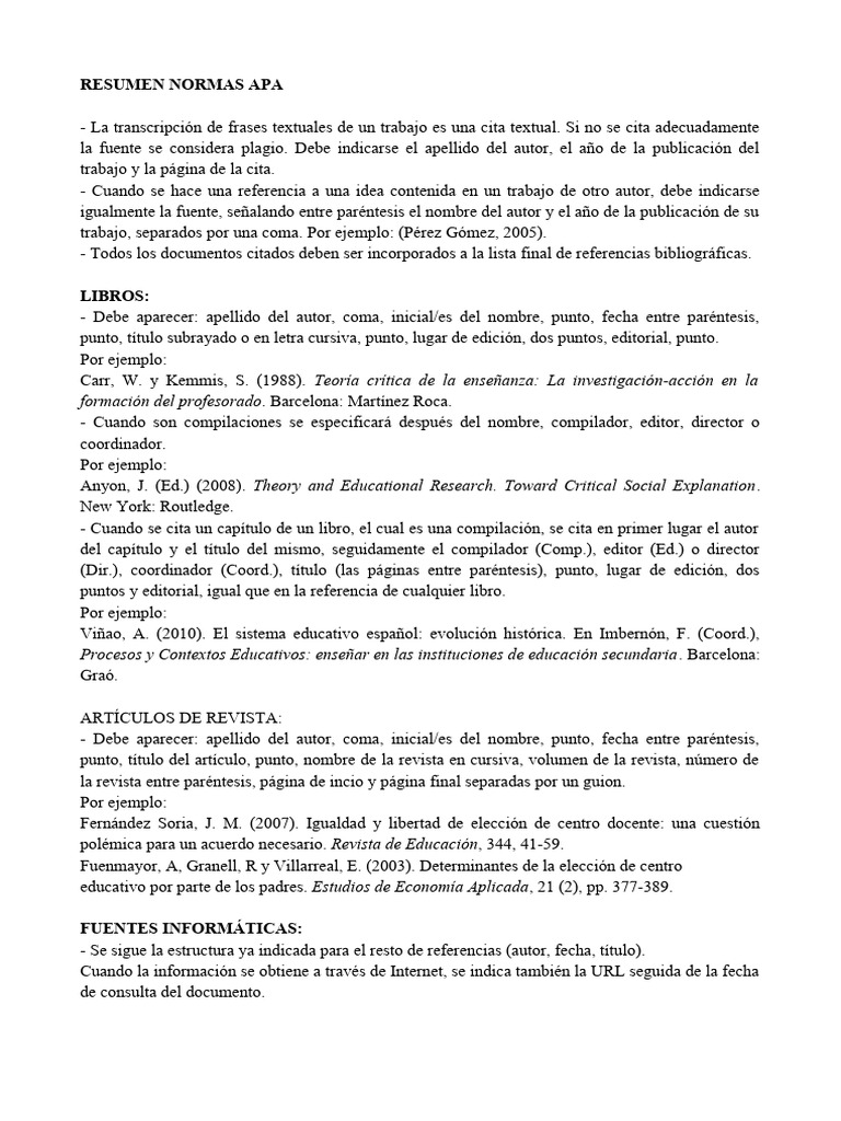 Resumen Normas Apa | PDF | Citación