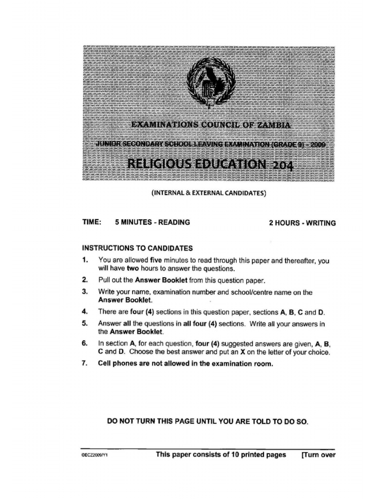 2009 Religious Education Past Paper | PDF