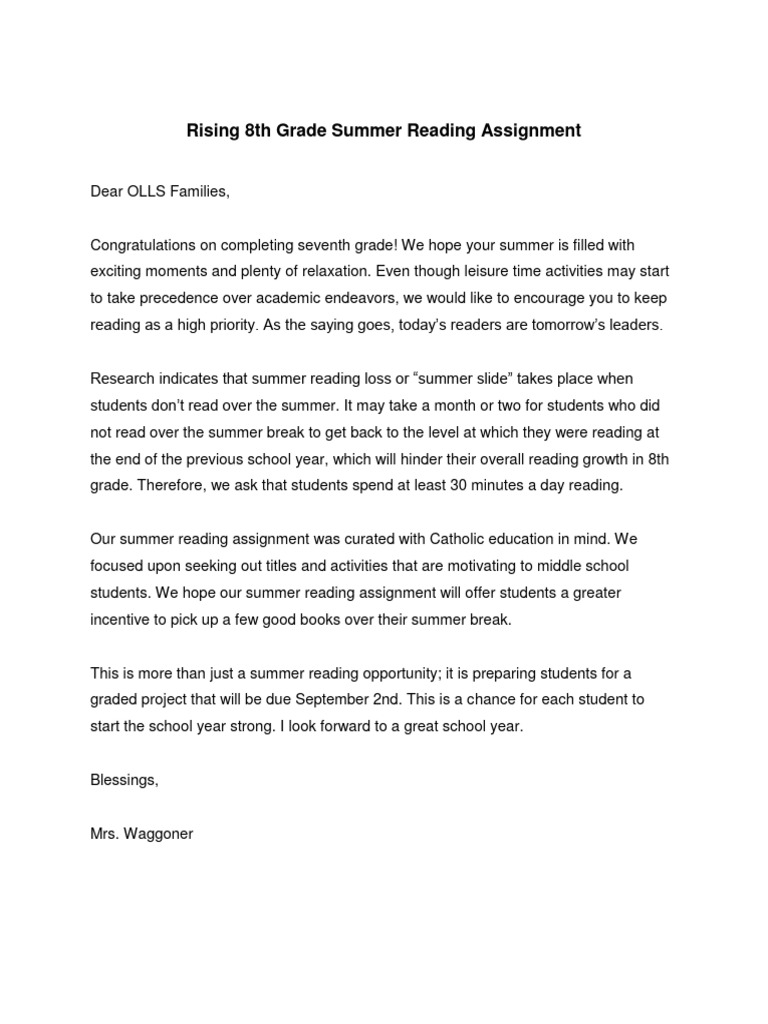 Readig List Assignment - 8th Grade Summer 2022 | PDF | General Fiction