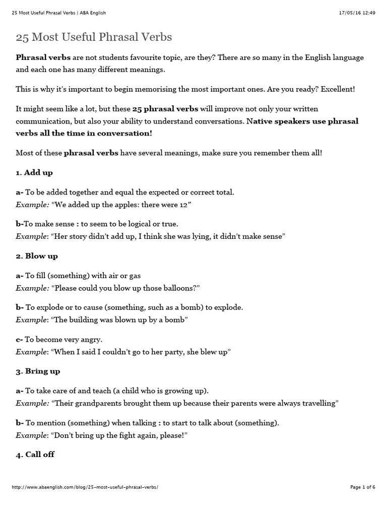 25 Most Useful Phrasal Verbs | PDF | Language Arts & Discipline