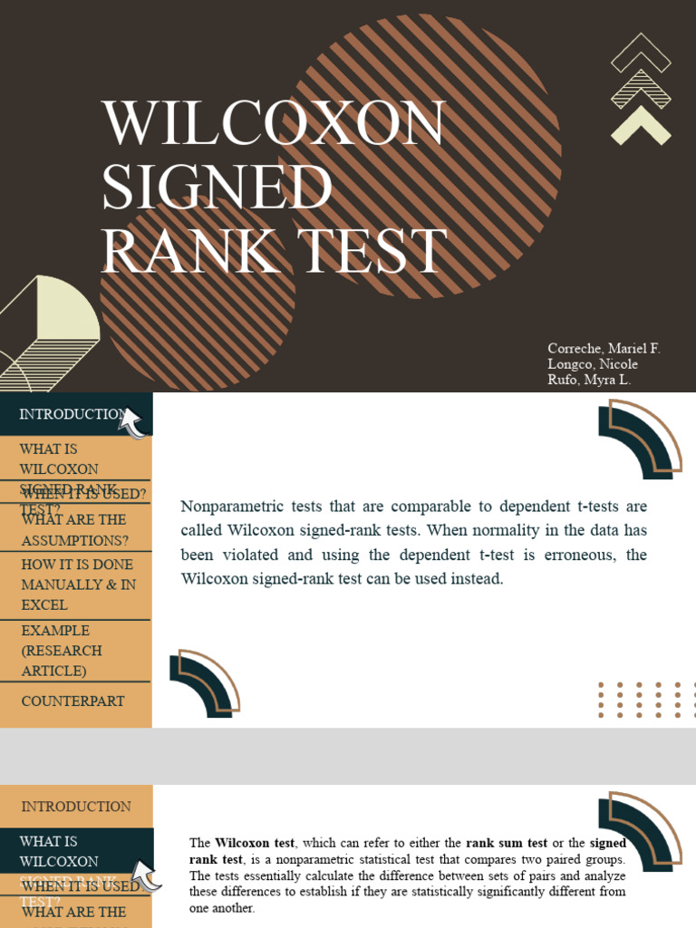 Wilcoxon Signed-Rank Test Overview | PDF | Student's T Test ...