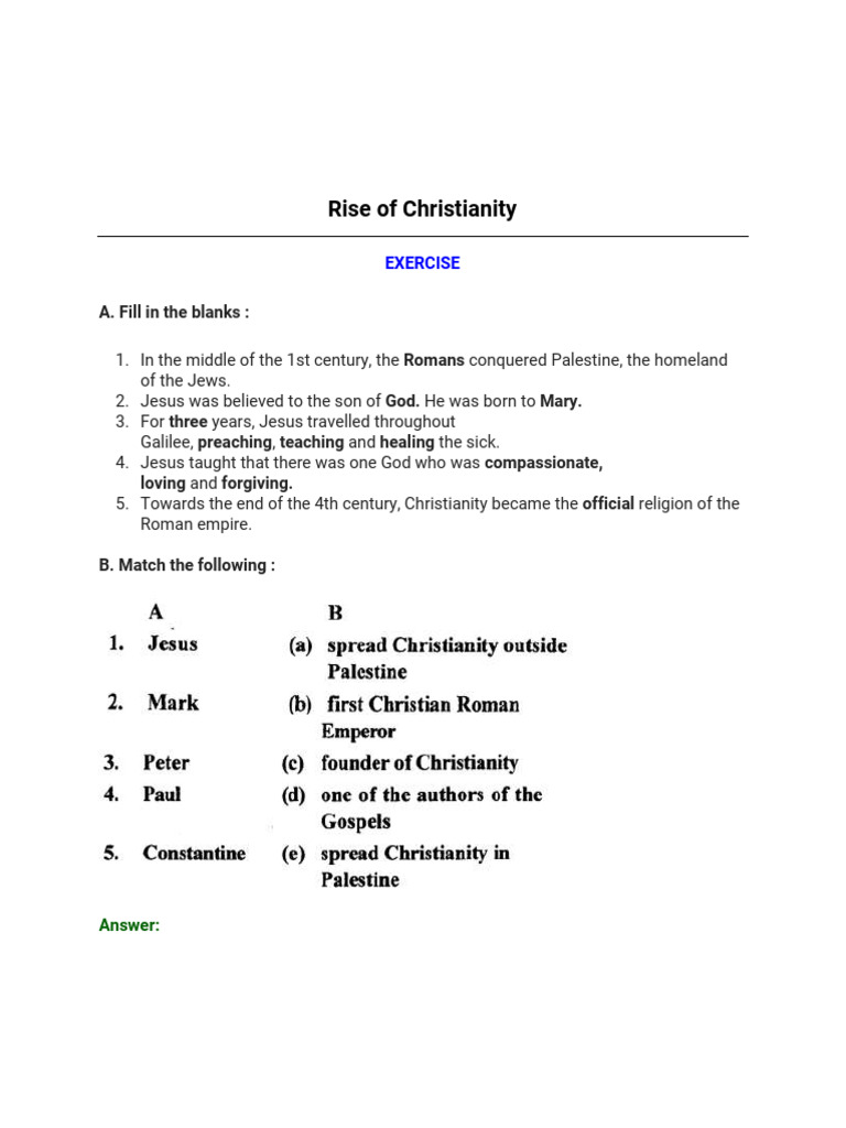 Jayanti Sengupta Oxford History & Civics Solution Class 7 Chapter 1 Rise of Christianity | PDF ...