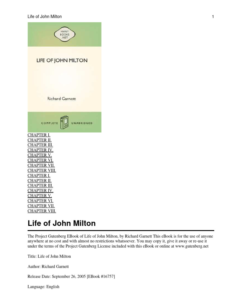 Life of John Milton: Biography Overview | PDF | John Milton