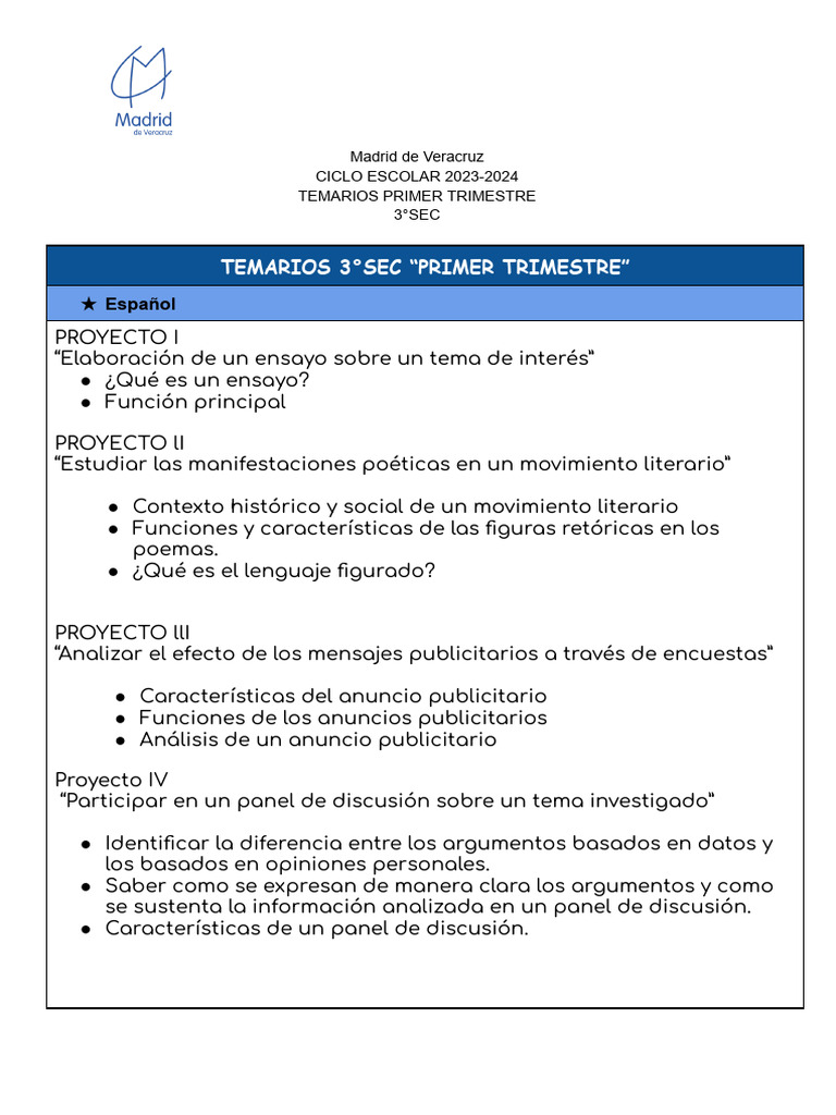 Temarios 3° SEC Primer Trimestre | PDF | Importar | Libertad
