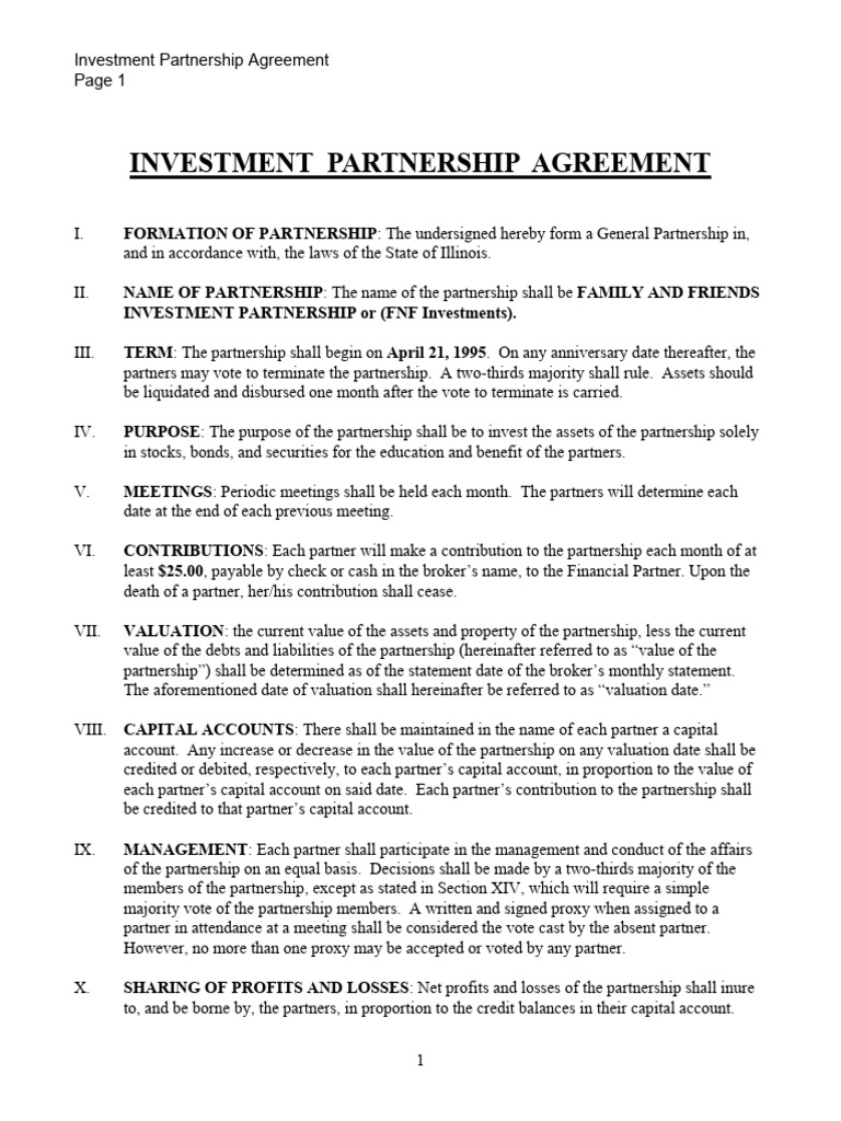 Family and Friends Investment Agreement | PDF | Partnership | Valuation ...