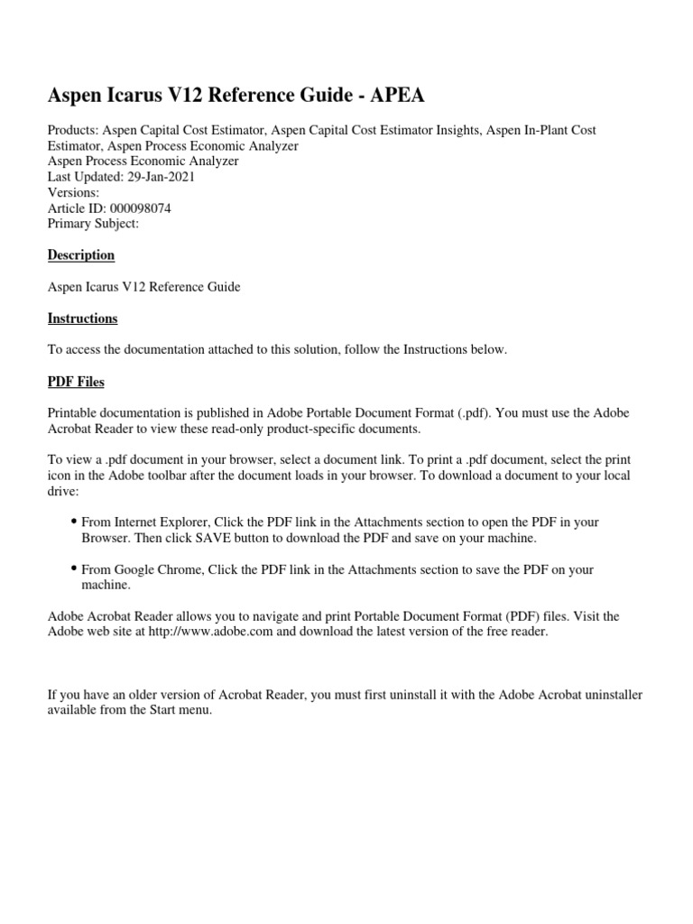 Aspen Icarus V12 Reference Guide - APEA | PDF