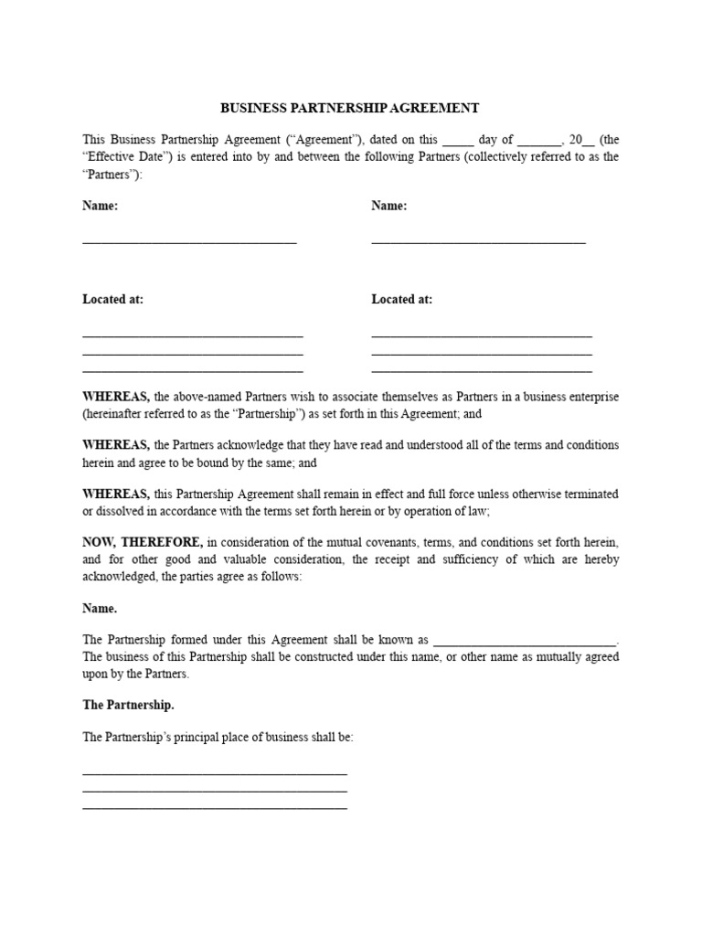 Agreement Template Business Partnership | PDF | Partnership | Arbitration