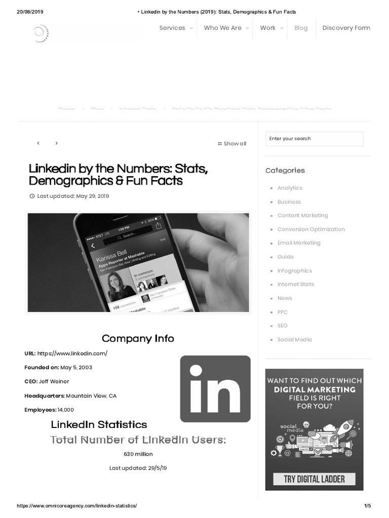 Linkedin by The Numbers (2019) - Stats, Demographics & Fun Facts | PDF