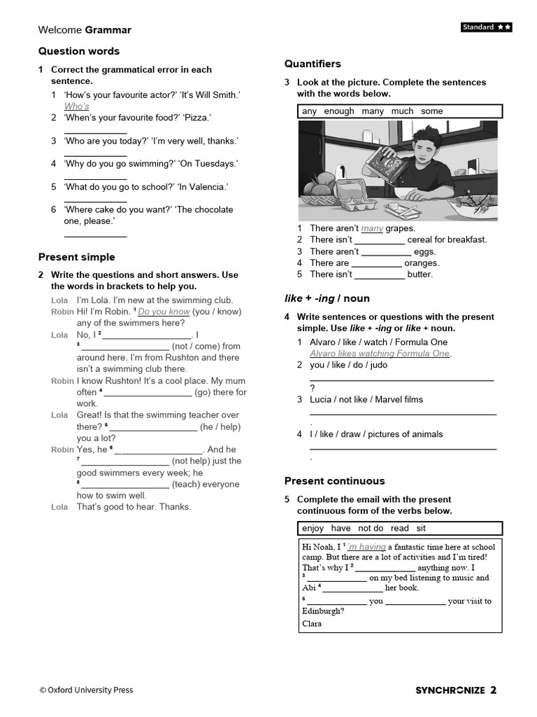 Synchronize2 TRB Worksheets Welcome Unit Standard Grammar | PDF | Linguistic Morphology ...