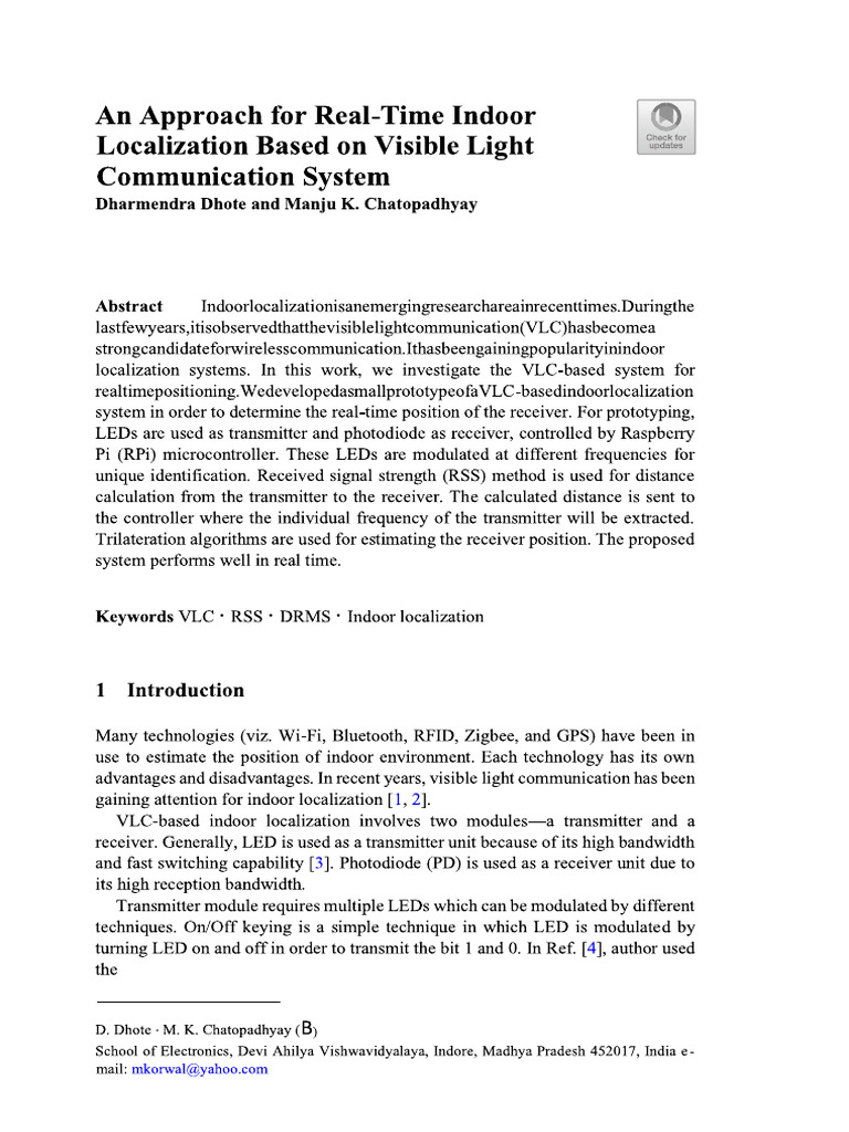 An Approach For Real-Time Indoor Localization Based On Visible Light Communication System | PDF