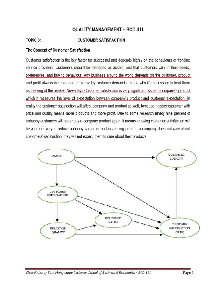 Quality Management Topic 3 Notes | PDF | Customer Satisfaction | Customer