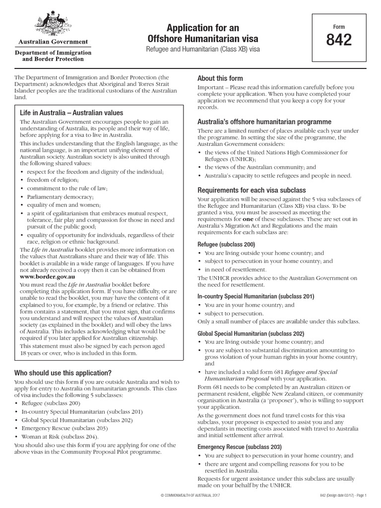Application For An Offshore Humanitarian Visa | PDF | Travel Visa | Refugee