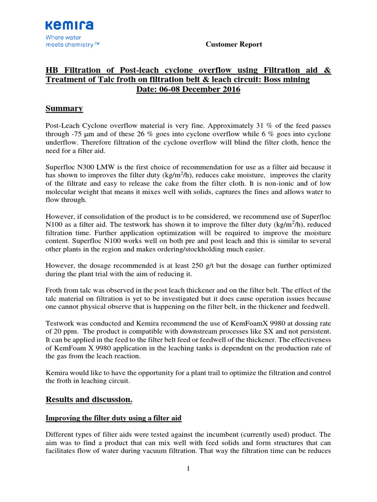 Filtration Aid and Froth Treatment Report | PDF | Filtration | Business ...