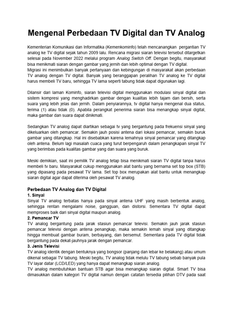 Mengenal Perbedaan TV Digital Dan TV Analog | PDF