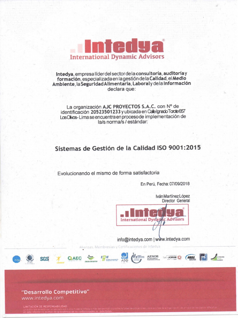 Constancia de Proceso de Iso 9001-2015 | PDF