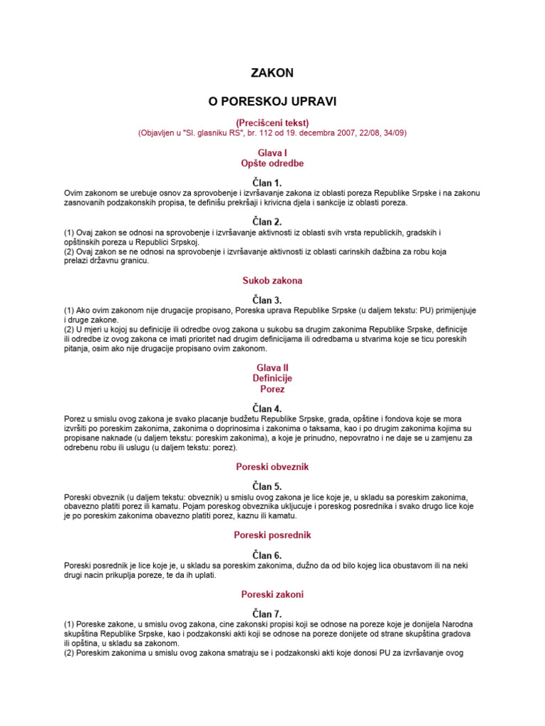 Zakon o Poreskoj Upravi RS | PDF