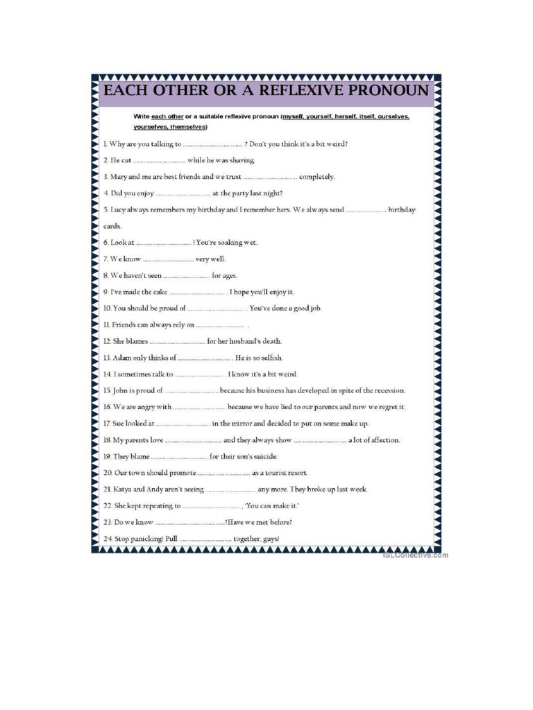 Reflexive Pronouns - Each Other One Another | PDF
