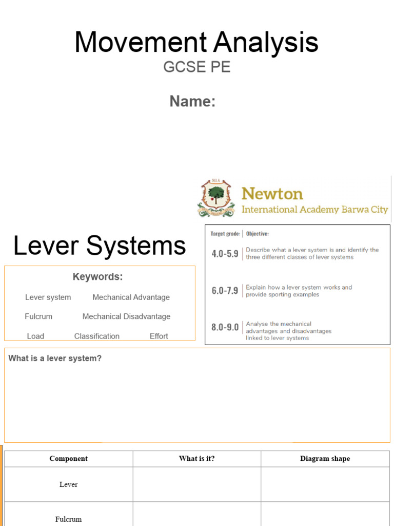 Year 11 IGCSE-PE Movement Analysis - Workbook | PDF | Lever | Kinematics