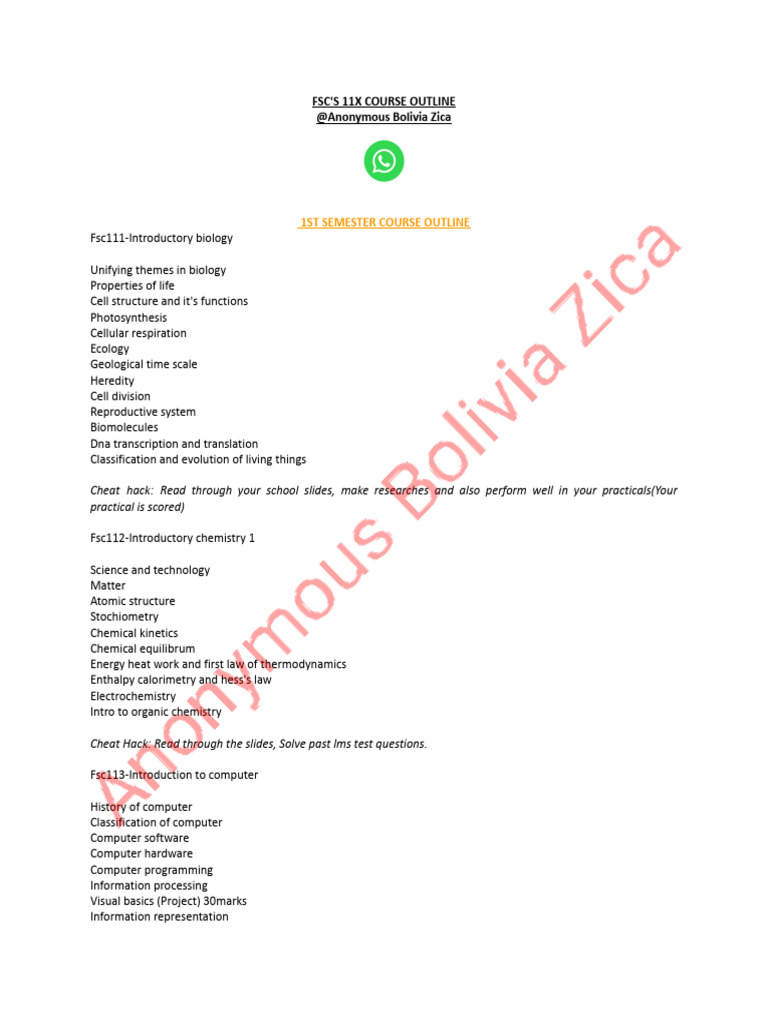FSC'S 11X Course Outline | PDF | Chemistry | Physics