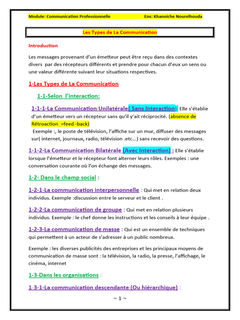 Types de Communication Professionnelle | PDF | la communication ...