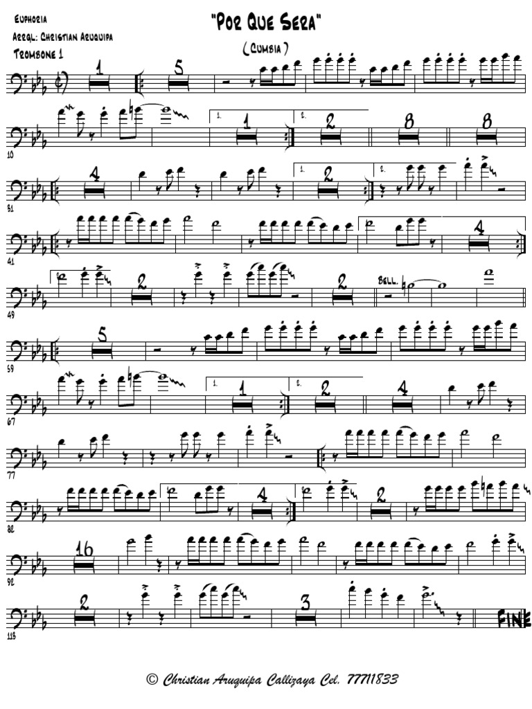 Euphoria-Por Que Sera - Trombone 1 | PDF