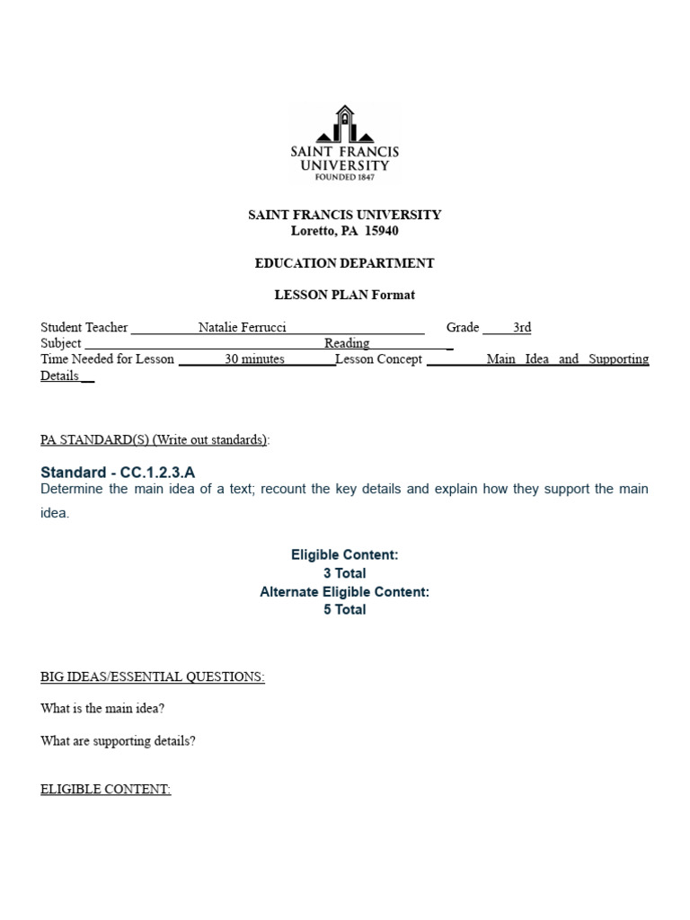 3rd Grade Reading Lesson Plan | PDF | Individualized Education Program ...