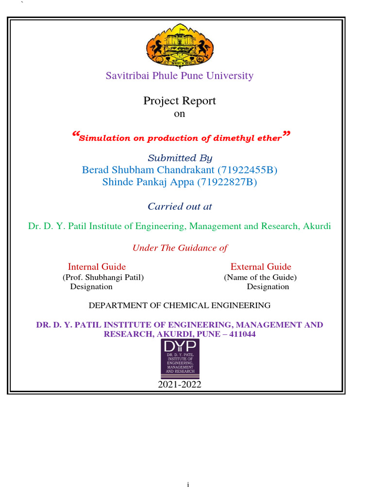 Report-Simulation On Production of Dme | PDF | Chemical Reactor ...