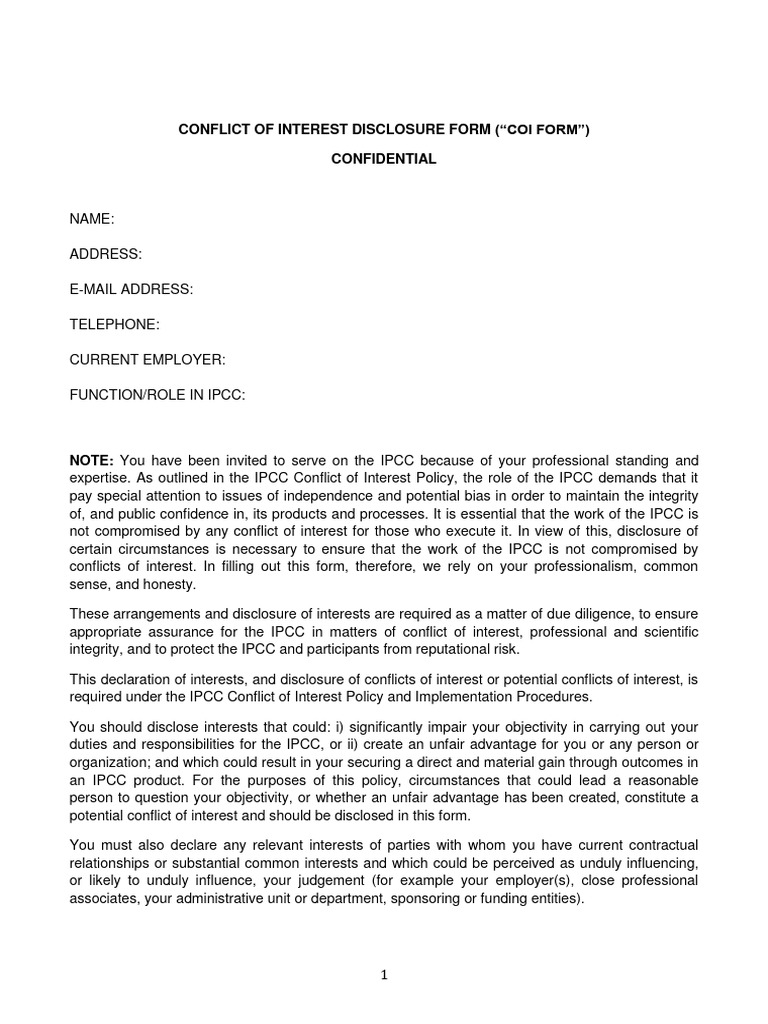Coi Form | Download Free PDF | Conflict Of Interest | Intergovernmental ...