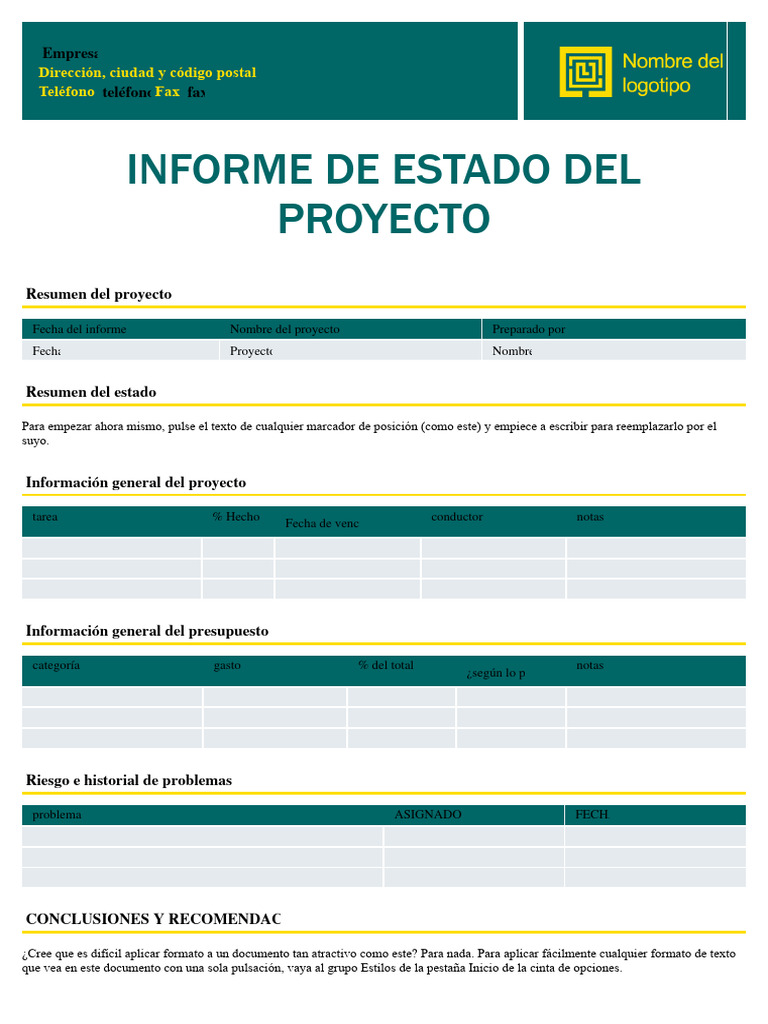 Informe de estado del proyecto diseño atemporal | PDF