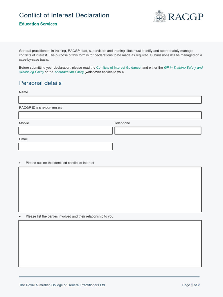 Conflict of Interest Declaration Form | PDF | Conflict Of Interest | Privacy