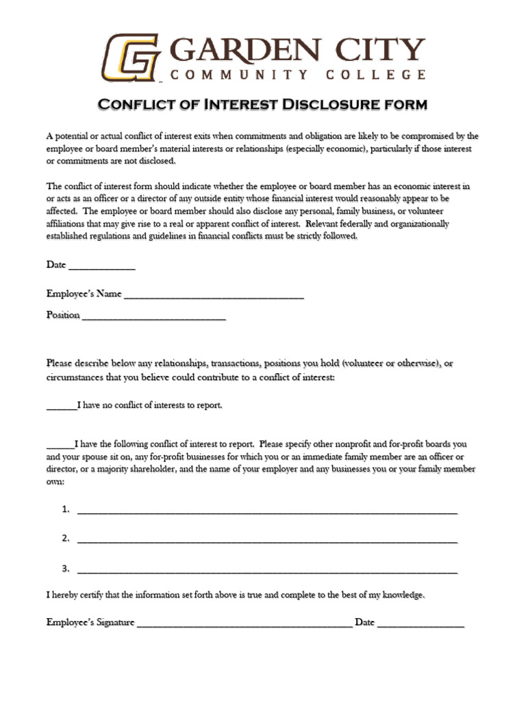 Conflict of Interest Disclosure Form | PDF