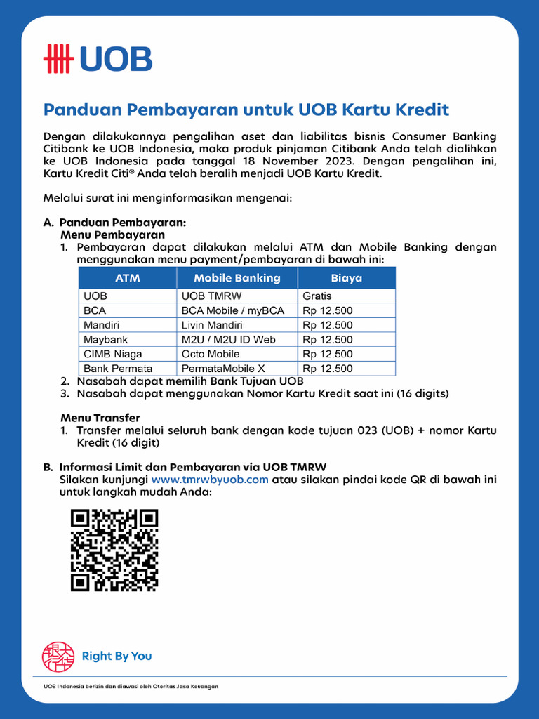 Panduan Pembayaran Untuk UOB Kartu Kredit-231125 | PDF