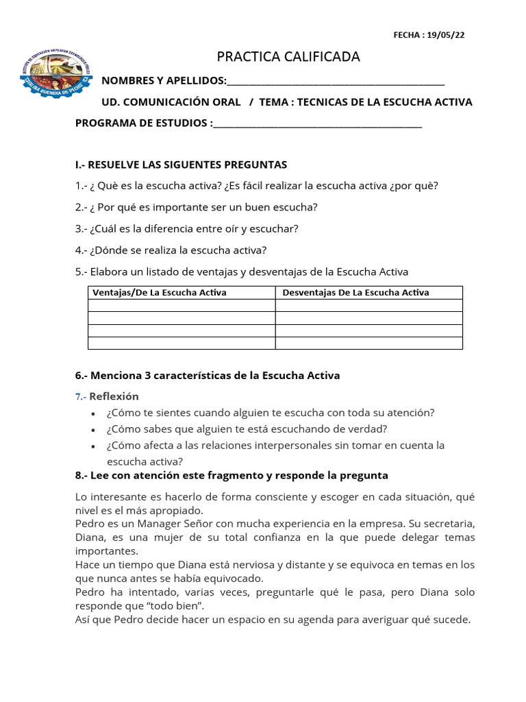 Practica Calificada Nº5 Tecnicas de La Escucha Activa | PDF ...