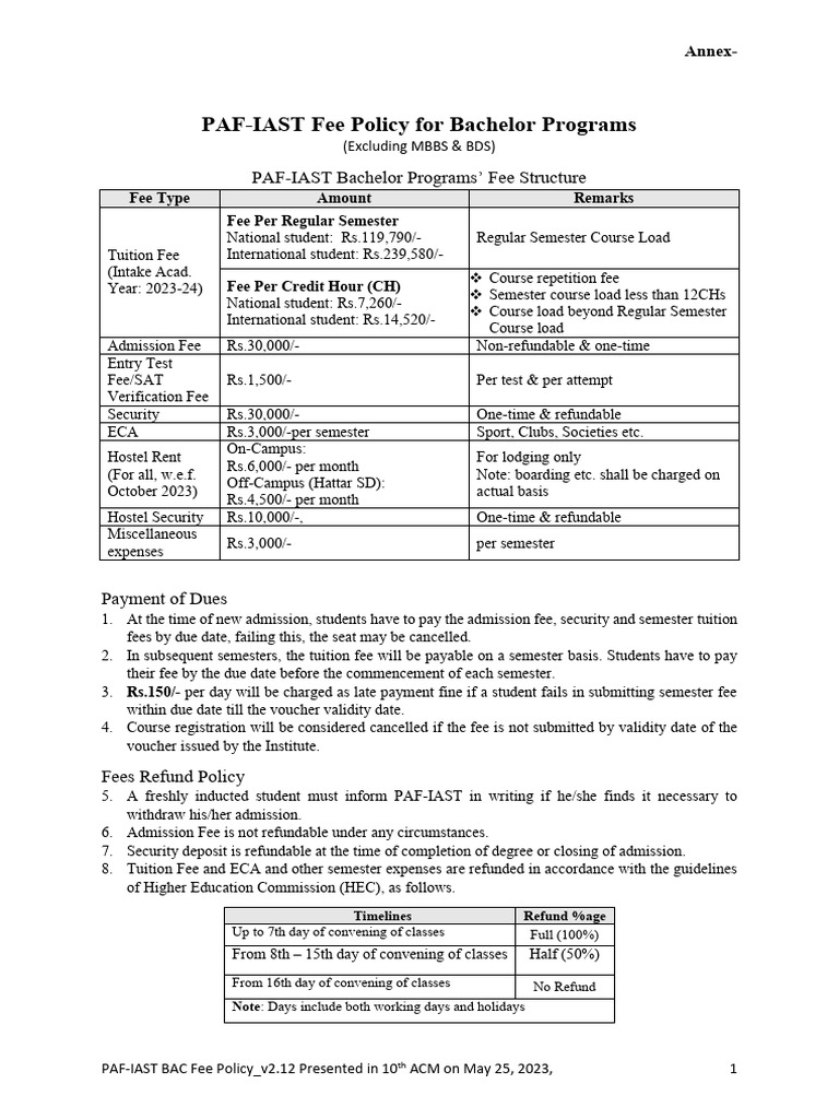 PAF IAST BAC Fee Policyv2June23.12 | PDF | Fee | Taxes