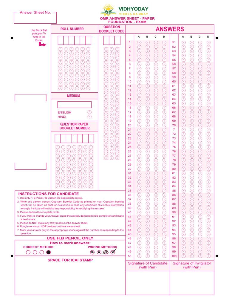 CA Foundation OMR Answer Sheet Guide | PDF