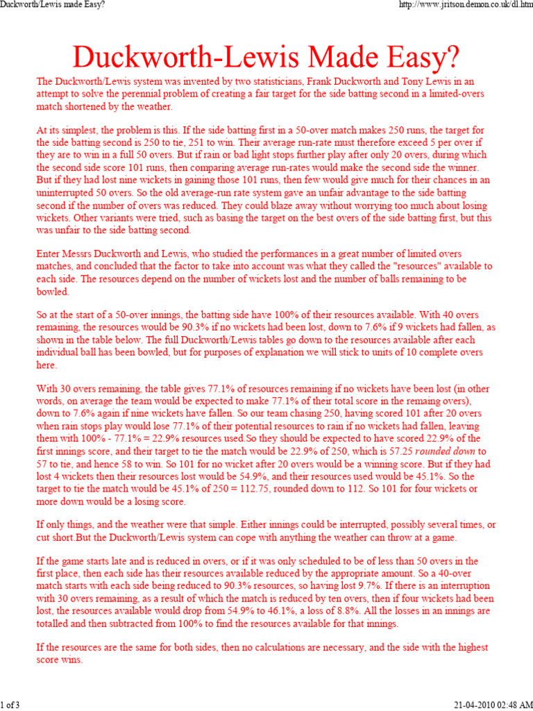 Understanding Duckworth-Lewis Method | PDF | Forms Of Cricket | Ball Games