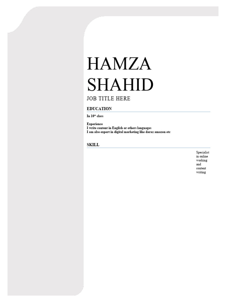 Hamza Shahid: Job Title Here | PDF