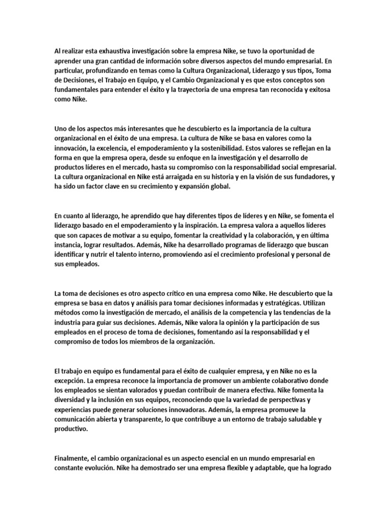 Conclusion Nike | PDF | Liderazgo | Business