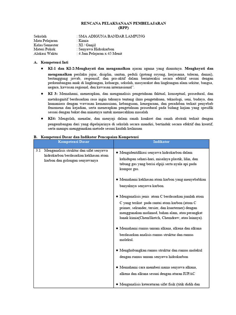 01 RPP Senyawa Hidrokarbon | PDF